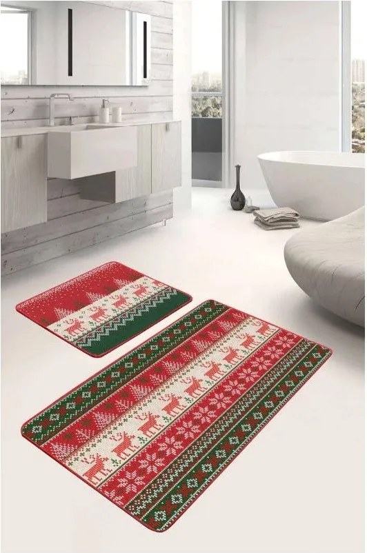 Sametové koupelnové předložky v sadě 2 ks 60x100 cm Merry Christmas – Mila Home