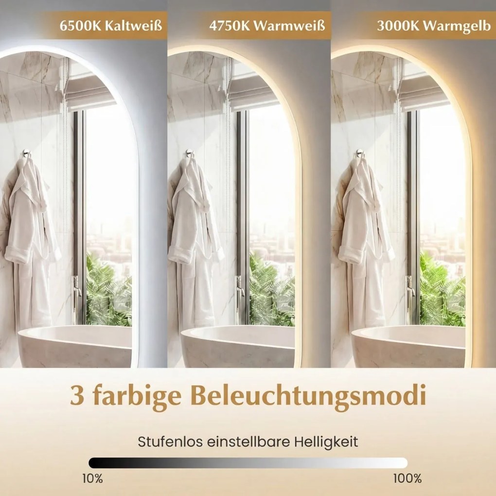 Costway Koupelnové zrcadlo s osvětlením s funkcí proti zamlžování – 80 × 50 cm