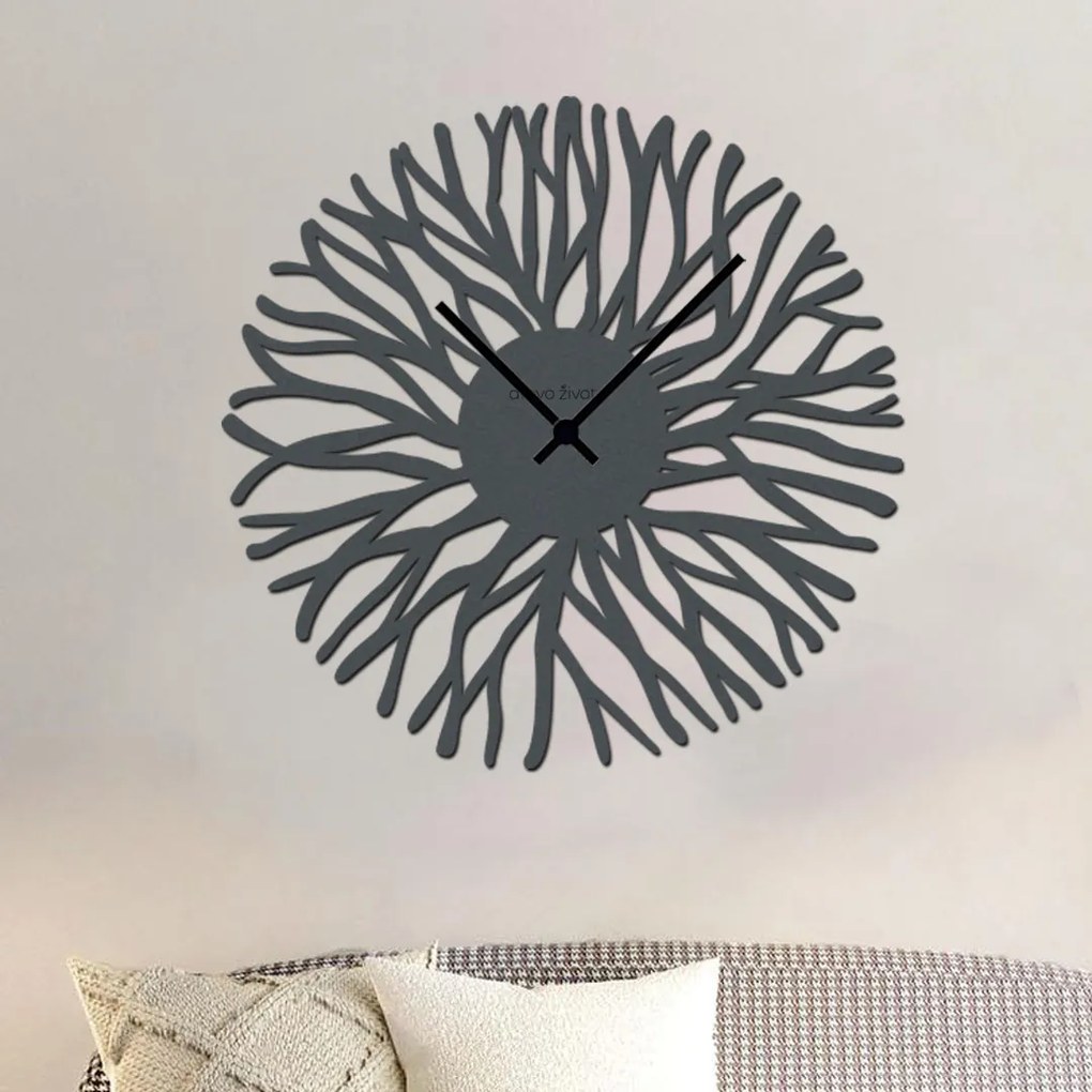 dřevo života Nástěnné hodiny ROOTS Zvolte barvu dekoru: Antracitová, Zvolte velikost hodin (cm): 50x50, Barva ručiček: Černé