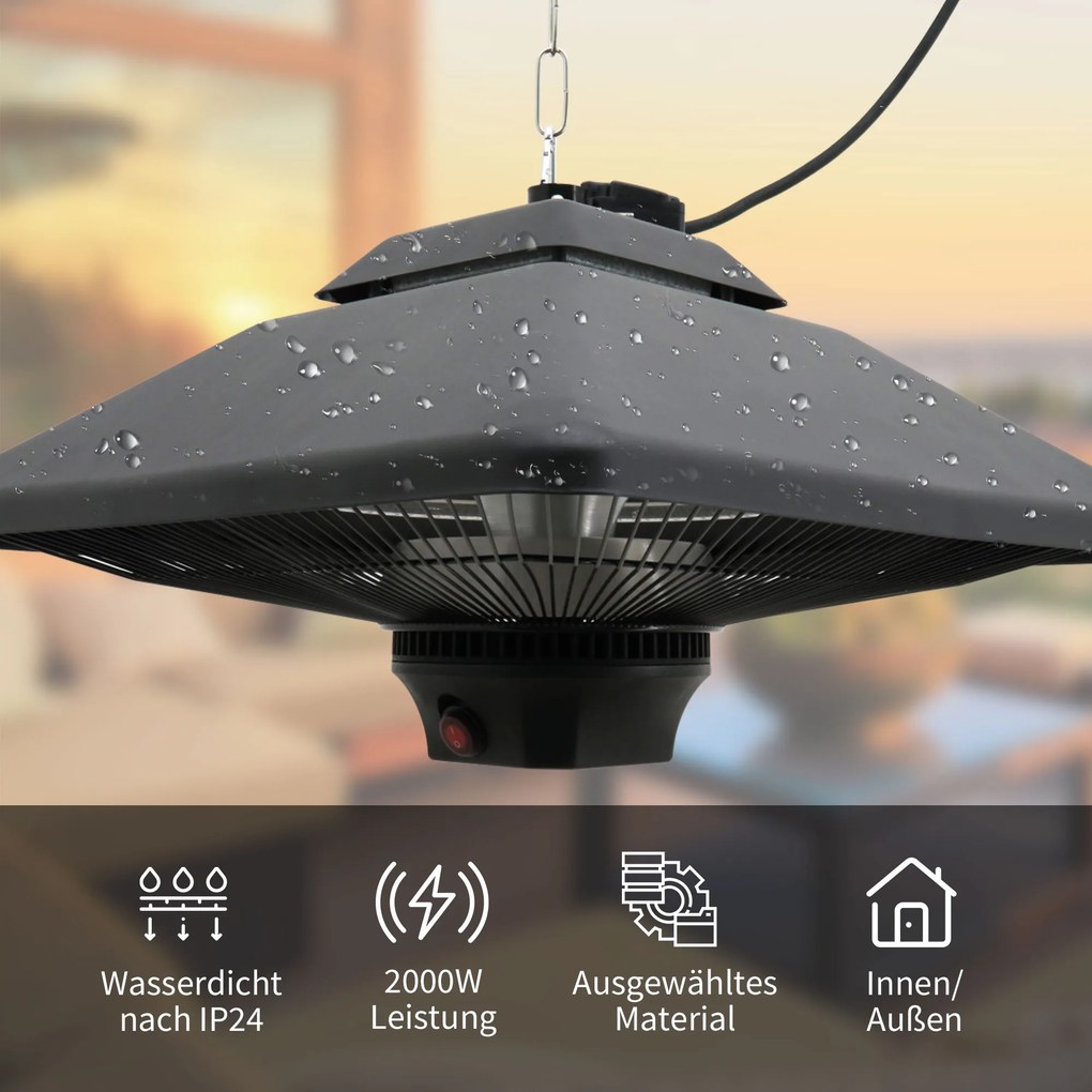 Outsunny Infračervený zářič 2000 wattový topný zářič s dálkovým ovládáním 2 stupně vytápění ochranný obal LED indikace elektrický tepelné záření kvar…
