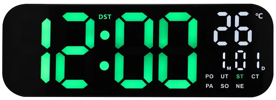 JVD Digitální černé nástěnné hodiny s LED zelenými číslicemi JVD DH9016.1