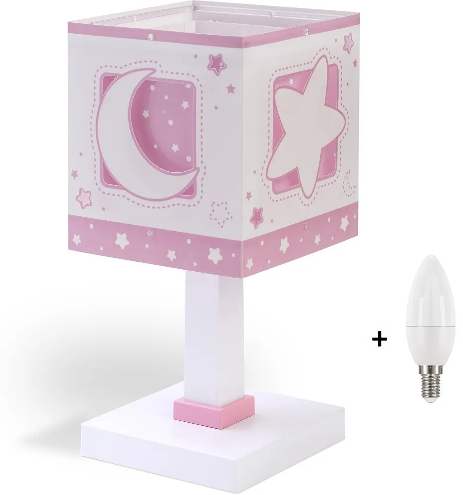Dalber 63231S MOONLIGHT pink - Dětská stolní lampička v růžové barvě + Dárek LED žárovka