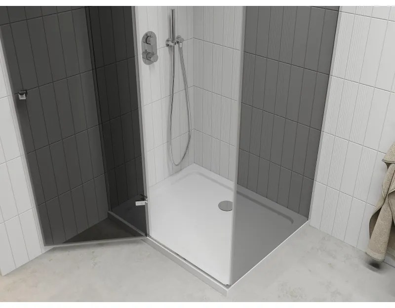Mexen Roma sprchový kout s otočnými dveřmi 100 x 70 cm, Grafitově černá, Chromovaná + sprchová vanička Flat, Bílá - 854-100-070-