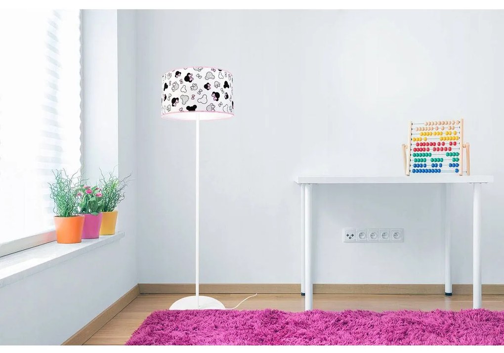 Dětská stojací lampa Minnie, 1x textilní stínítko se vzorem,