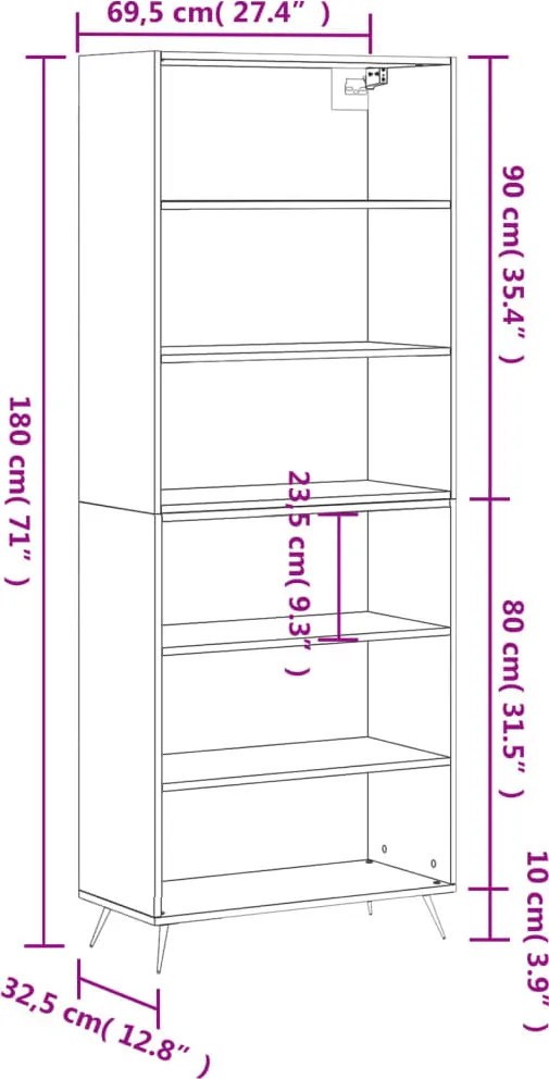 vidaXL Skříň 69,5 x 32,5 x 180 cm kompozitní dřevo [3189541] Barva: dub sonoma