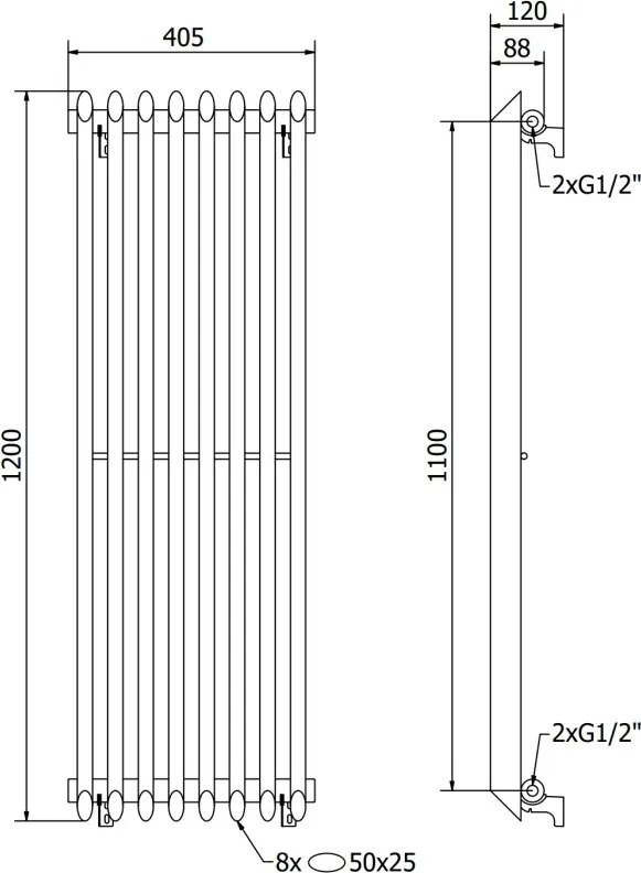 Mexen Atlanta dekorativní radiátor 1200 x 405 mm, 646 W, černý - W211-1200-405-00-70