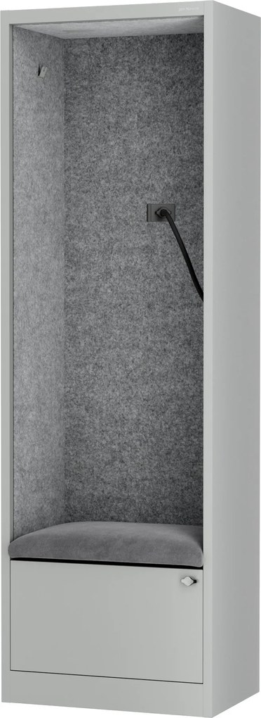 Kancelářská akustická kabina se sedátkem a USB-C portem, korpus šedý / sedák šedá, 600 mm: SALLY MentalBox