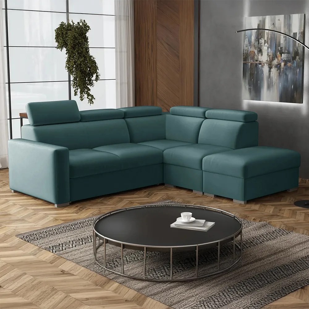 Sedací souprava PEDRO L | 250x230 cm | rozkládací + 2x úložný prostor | polohovatelné záhlavníky | VÝBĚR TKANIN