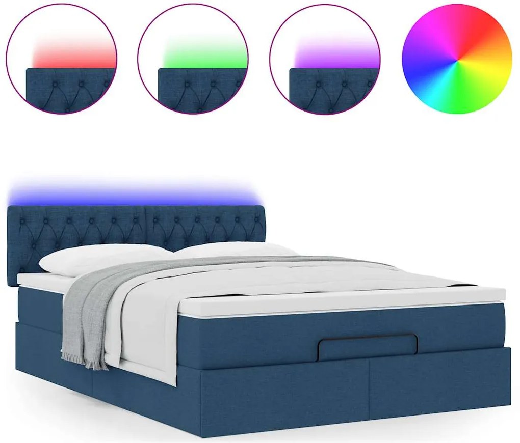 Osmanská postel s matrací & LED modrá 140x190 cm látka 3312394