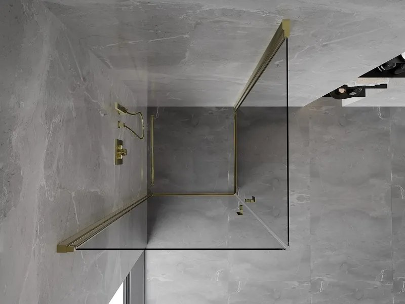Mexen Mist-B Duo, 2-křídlý výklopný sprchový kout 100 x 100 cm, čiré sklo, zlatý lesklý profil, 8A2-100-100-50-00