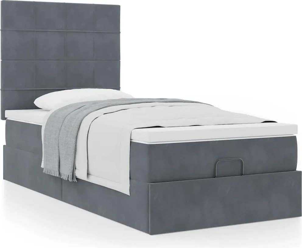 Osmanský rám postele s matracemi tmavě šedá 80x200cm samet 3313434