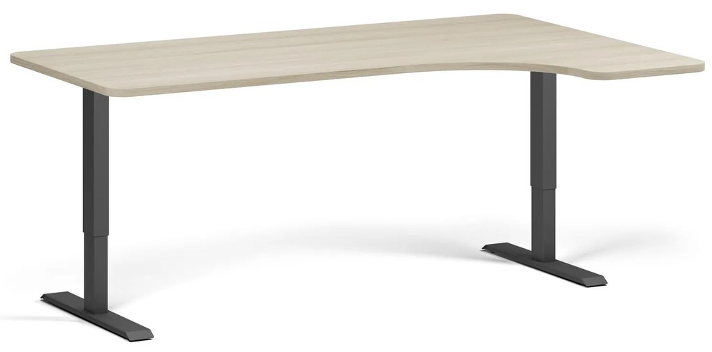 Rohový polohovací stůl se zaoblenými rohy, 180x120 cm, 1 motor, L/P, černá podnož, dub přírodní