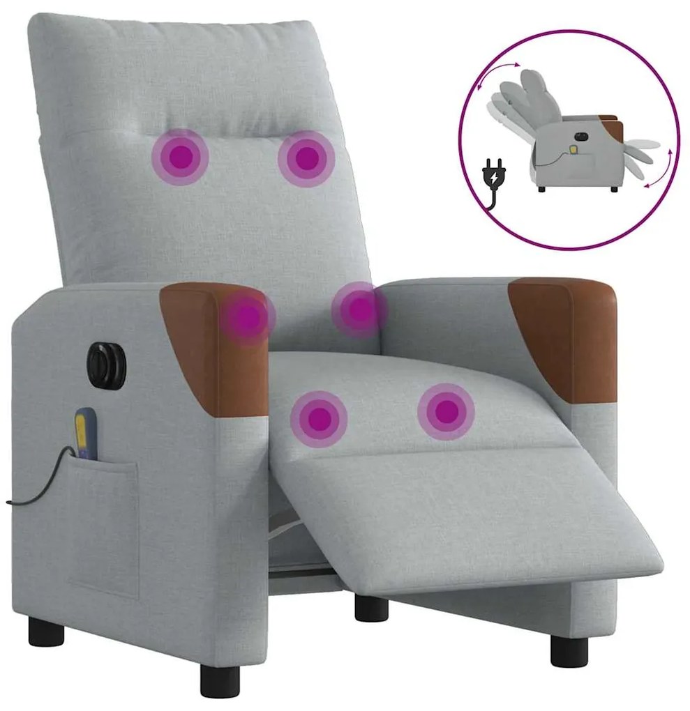Elektrické masážní polohovací křeslo světle šedé textil 3323998