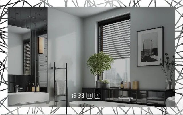 LED koupelnové zrcadlo 90 × 70 cm s odmlžováním a hodinami