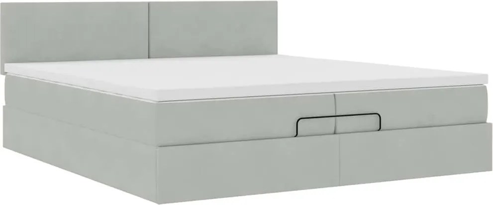 Osmanský rám postele s matracíes světle šedá 200x200cm samet 3312572