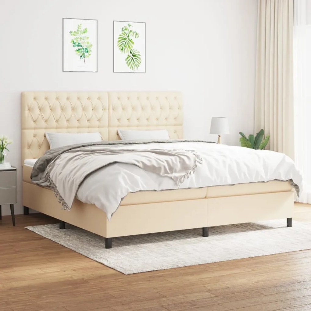 Box spring postel s matrací krémová 200x200 cm textil 3142046