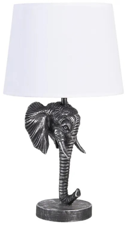 Stříbrno bílá stolní lampa s hlavou slona – 25x25x41 cm