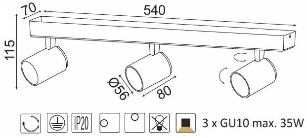 ACA DECOR Přisazené bodové svítidlo DISCO max. 3x35W/GU10/230V/IP20