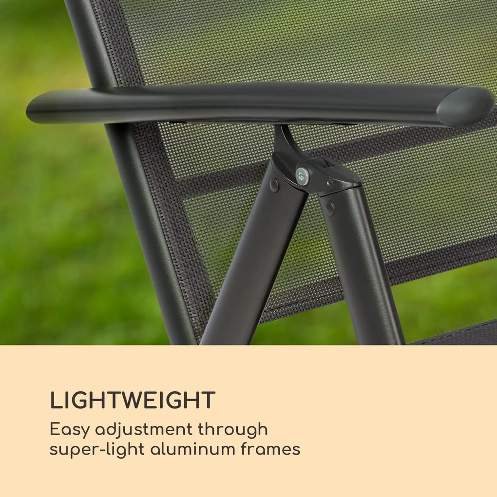 Blumfeldt Almeria Garden Chair, skládací židle, sada 2 kusů, 56,5 x 107 x 68 cm, Comfortmesh, antracitová