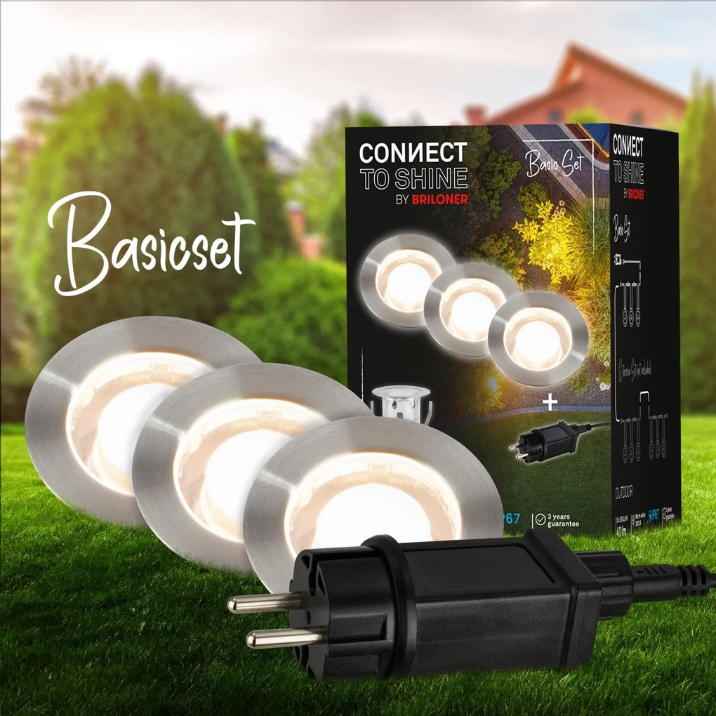 BRI 3912032 CONNECT TO SHINE startovací sada Kebony 3ks LED zapuštěných svítidel do země pr.30mm, IP67 - BRILONER