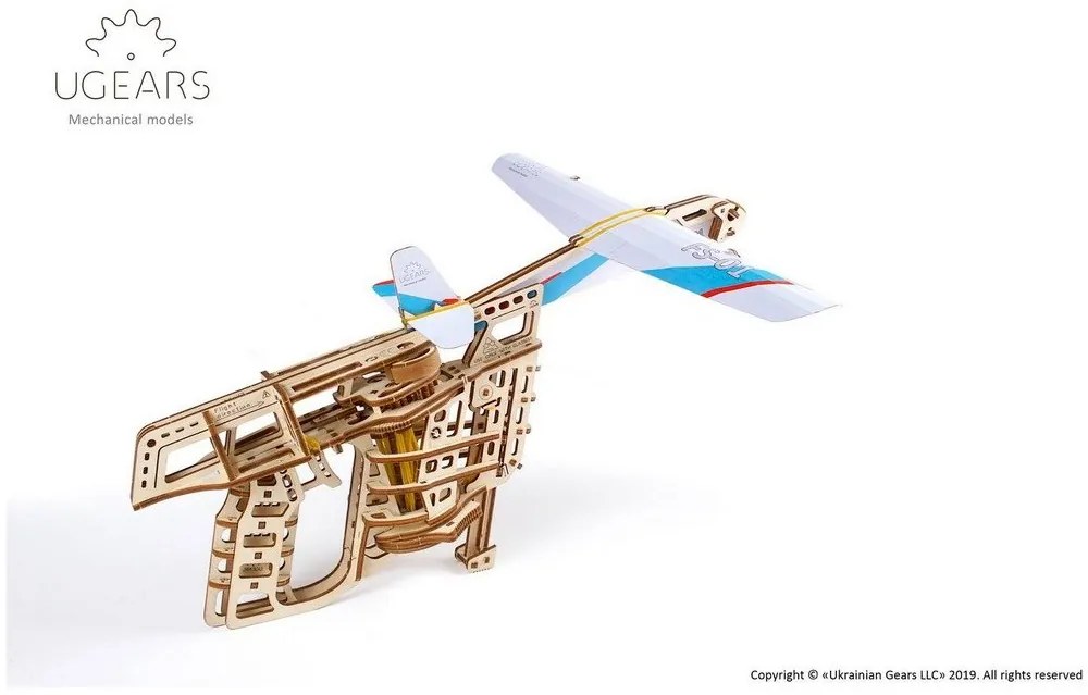 Ugears 3D dřevěné mechanické puzzle Vystřelovací letadlo
