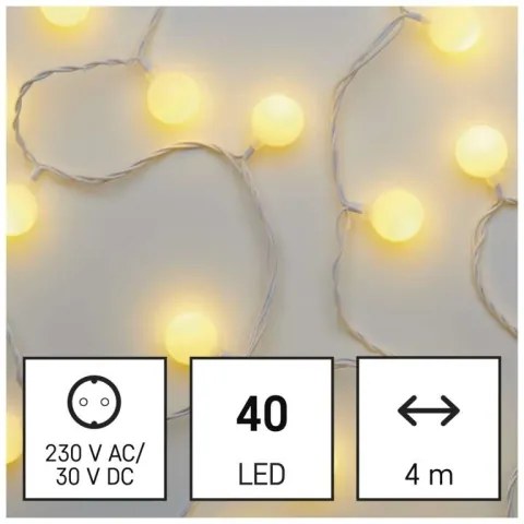 Vánoční osvětlení EMOS D5AW01 ZY2021T 40LED řetěz 4m velké kuličky teplá bílá s časovačem