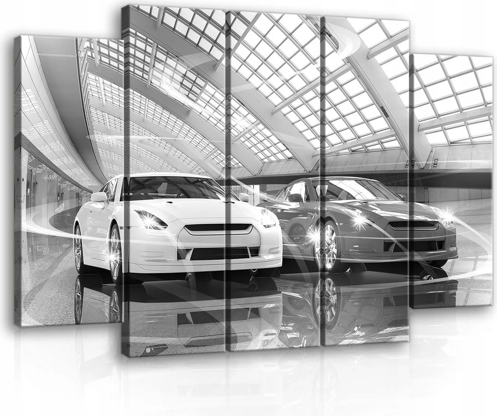 Obraz 150x100 Modulární polyptych Nissan Gt-r Sportovní auta Monochrom