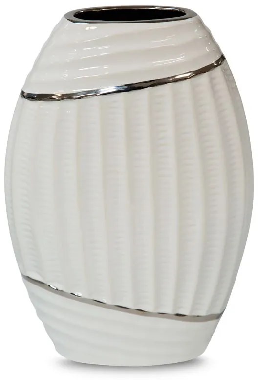 Eurofirany Keramická bílo stříbrná váza EMINA 03 21x9x32 cm