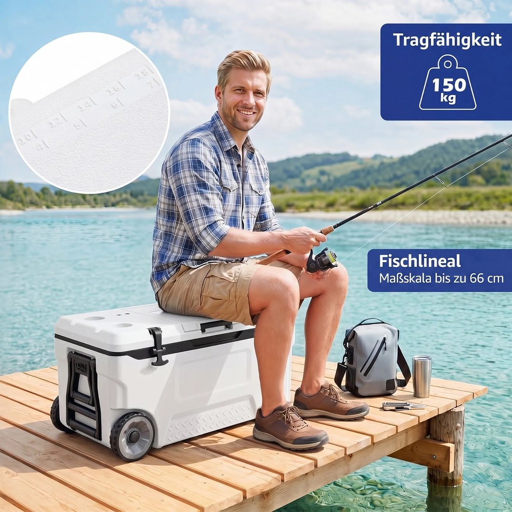 Costway Chladicí box 70 L Velký termobox z plastu s kolečky a madlem – bílý