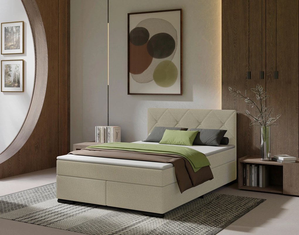 XXXLutz POSTEL BOXSPRING, 140/220 cm, béžová MID.YOU - Jednolůžkové postele - 002784001266