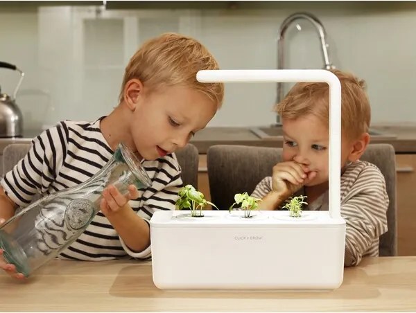 Click and Grow Smart Garden 3 chytrý květináč + 3ks kapslí se semínky bazalky bílý