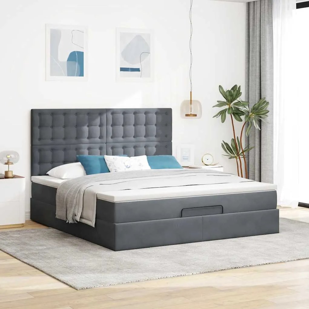 Osmanský rám postele s matracíes tmavě šedá 180x200cm samet 3313632