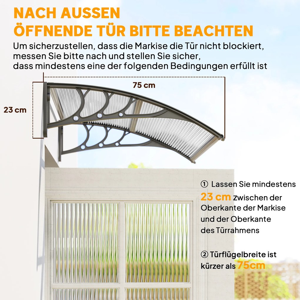 Outsunny stříška na vchodové dveře 100 x 75 cm stříška z hliníku a polykarbonátu s UV ochranou stříška na vchodové dveře na balkon, ochrana proti slu…