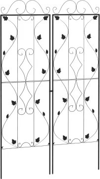 Outsunny ocelová mříž 2 ks, zapichovací odolná opora s listovým vzorem, 50 x 181 cm — černá