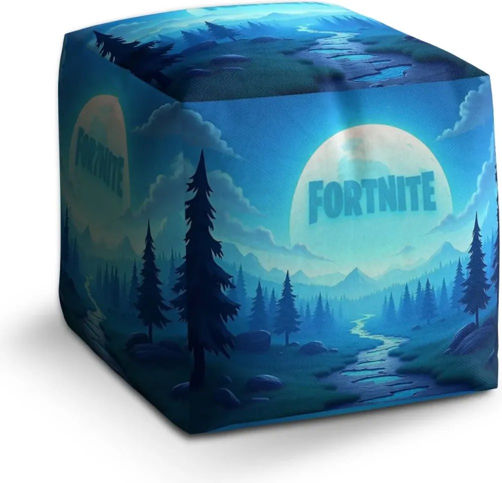 Sablio Taburet Cube FORTNITE Modré údolí s měsícem - 60x60x60 cm