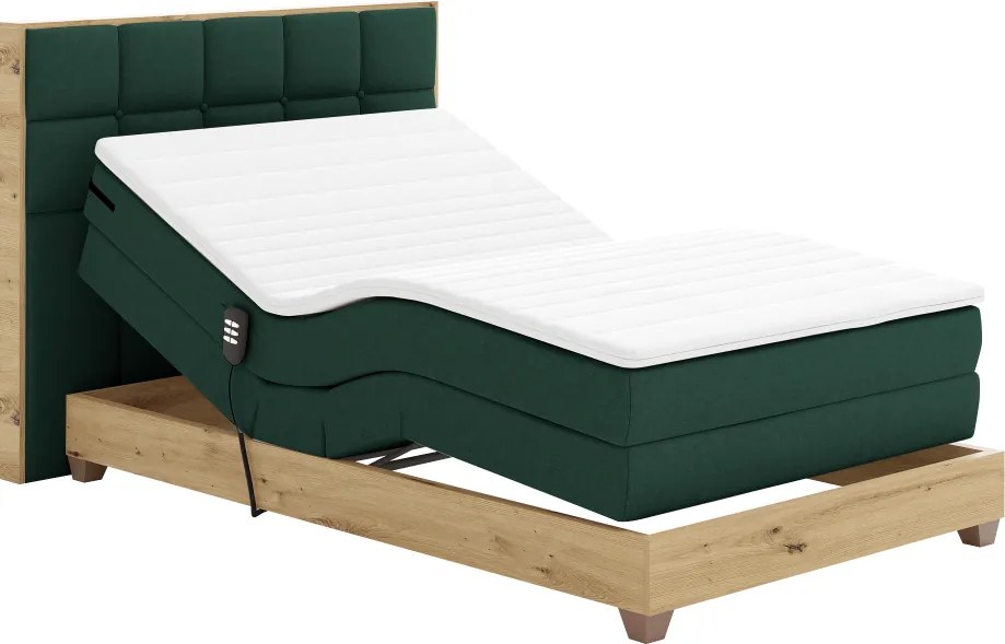 Elektrická polohovací postel, boxspring, zelená/dub artisan, 120x200, TIANA