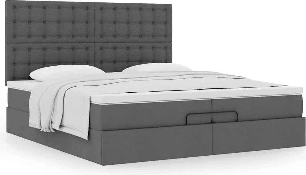 Osmanský rám postele s matrací tmavě šedý 200x200cm textil 3313349