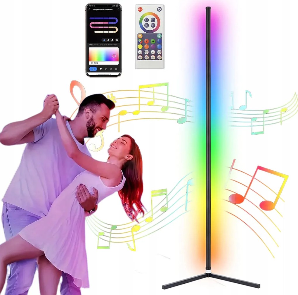 Vysoká Rohová Podlahová Lampa Stojící 160 cm Noční Lampa Led Rgb+dálkový Ovladač+app