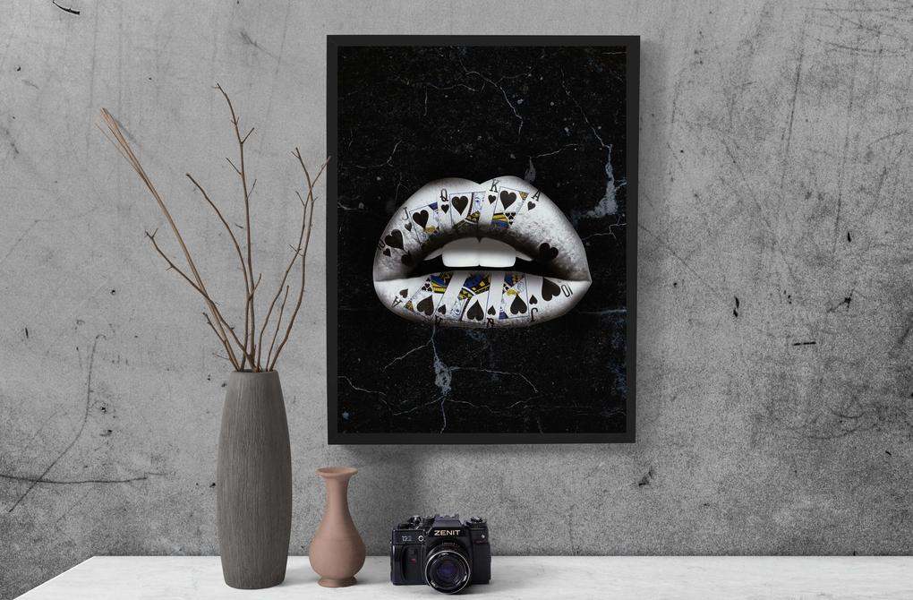 Pixada Royal Flush Lips Spades - motivační obraz Velikost: B2 - 50x70 cm, Volba rámu: s černým rámem