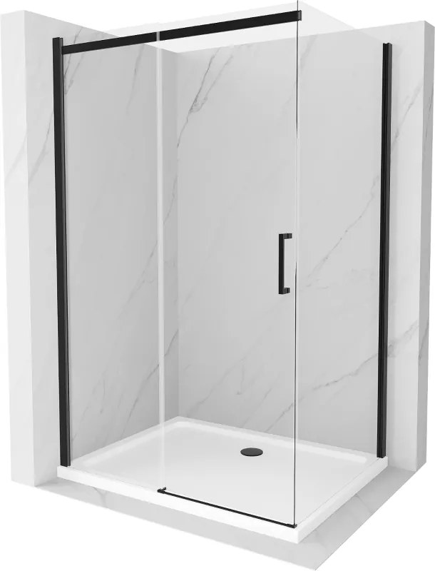 Mexen Omega posuvná sprchová kabina 130 x 80 cm, transparentní, černá + vanička Flat, bílá - 825-130-080-70-00-4010B