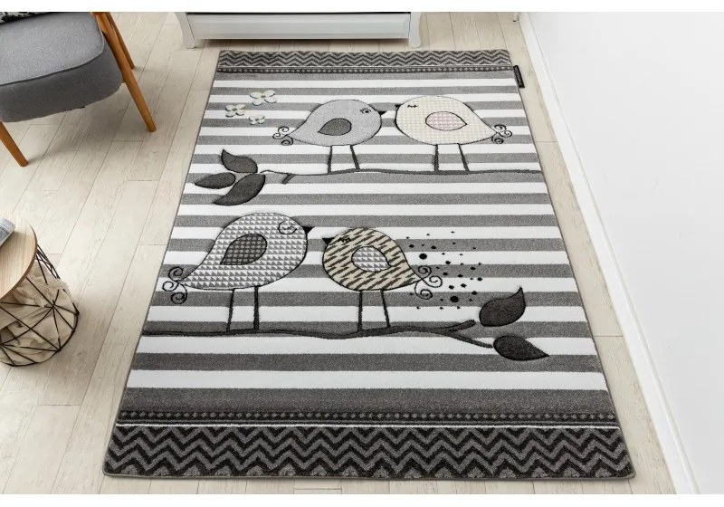 Dywany Łuszczów, Dětský kusový koberec Petit C549 Birds grey, 140x190, šedá, dětský pokoj