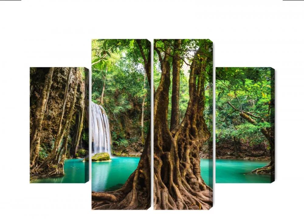 Vícedílný obraz Erawanské Vodopády Nedostatek Nedostatek Přírodní plátno 160x120