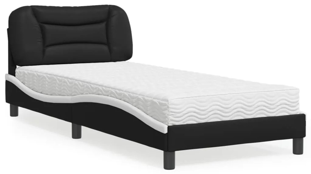 Postel s matrací Hvar černá a bílá 90 x 200 cm umělá kůže 3208701