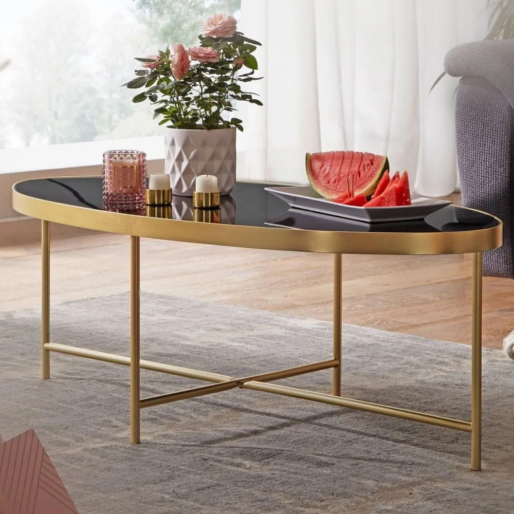 Bruxxi Konferenční stolek Olia, 110 cm, černá / zlatá