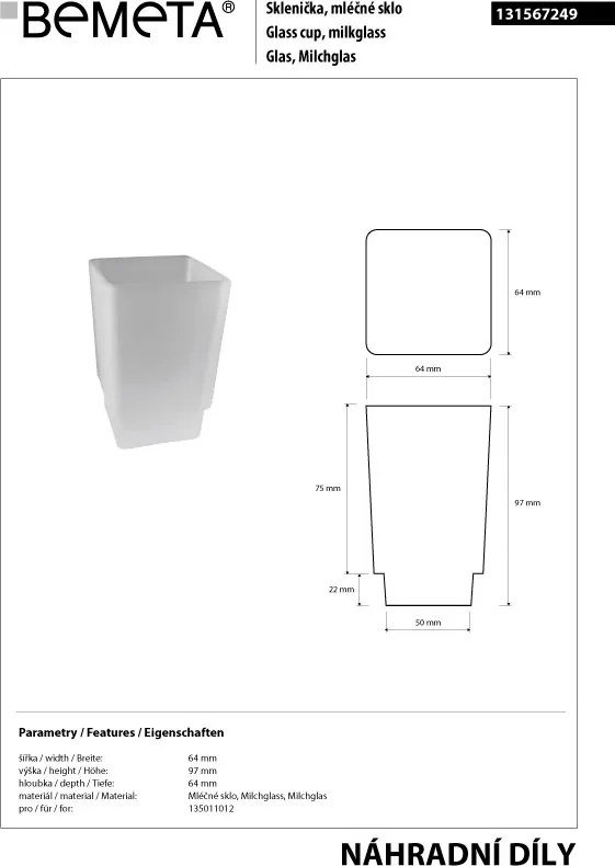 Bemeta Design Náhradní nádoba pro držák kartáčků 135011012, 139110012, 135011010, 180011015 - 131567249