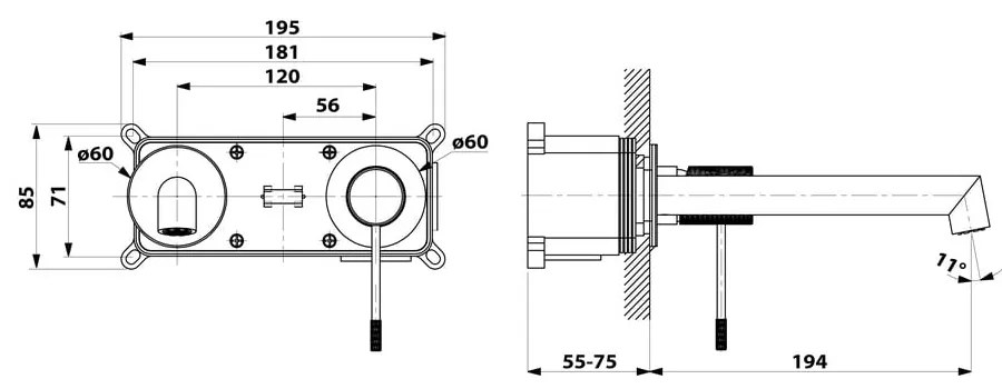 Podomítková umyvadlová baterie v leskle stříbrné barvě (1 výstup) Solaris – Sapho