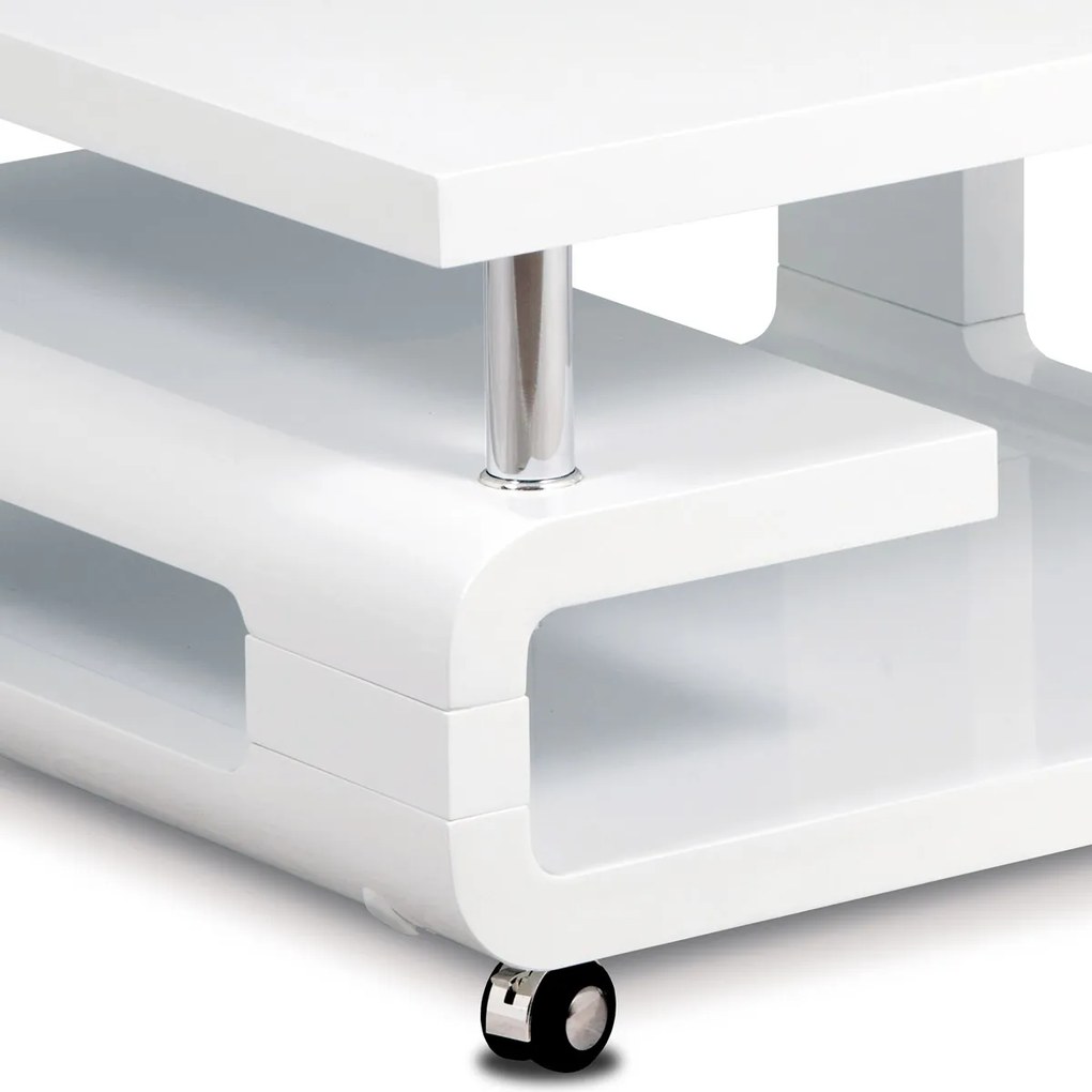 Konferenční stolek 70x70x43, bílá MDF vysoký lesk, chrom, 4 kolečka - AHG-617 WT