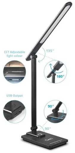 LED Stmívatelná stolní lampa s USB LED/9W/230V 3000K/4000K/5500K černá