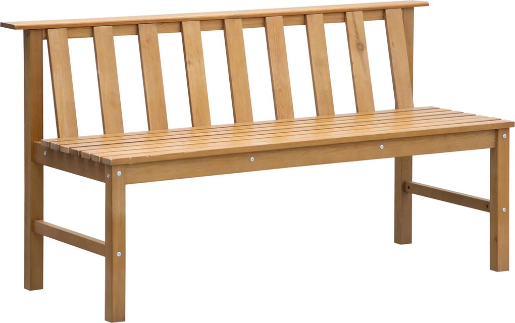 Outsunny Zahradní Lavice pro 3 Osoby, Dřevěná Lavice se Štěrbinovým Opěradlem na Terasu, Balkon, Zatížení 360 kg, 144x60x77 cm, Přírodní | Aosom