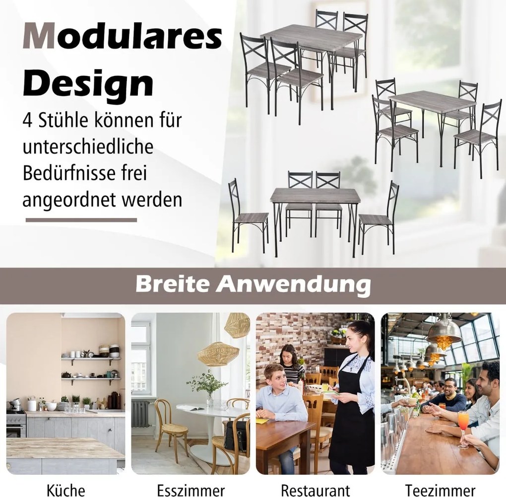 Costway 5dílná jídelní sada pro 4 osoby moderní obdélníkový jídelní stůl a 4